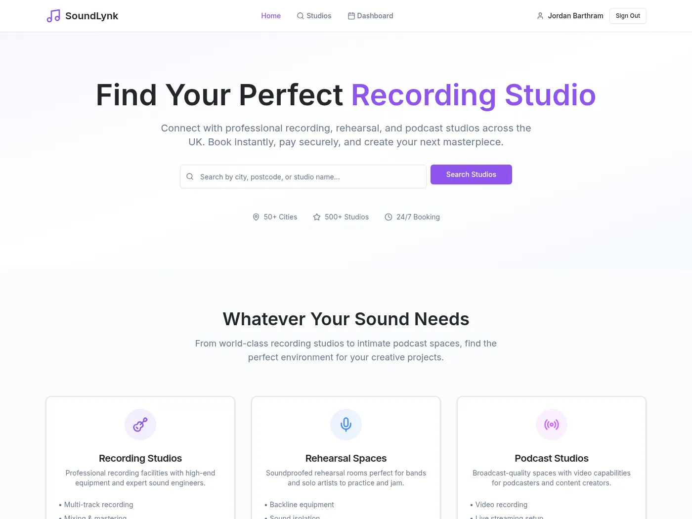 SoundLynk: Studio Booking & Marketplace Platform