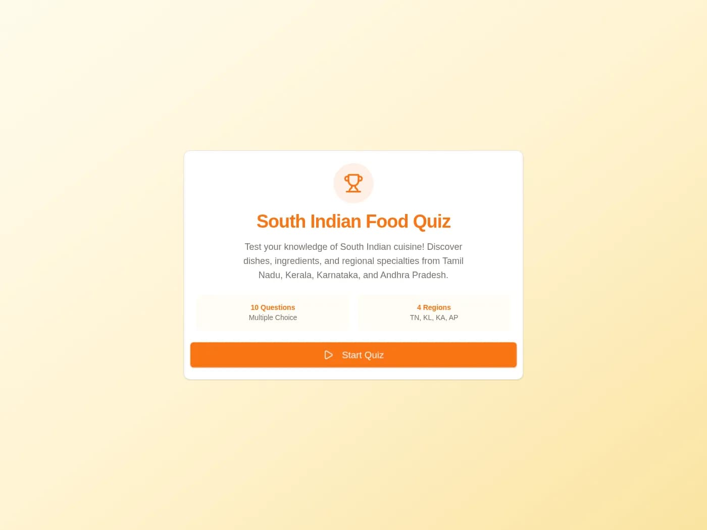 South Indian Food Quiz App