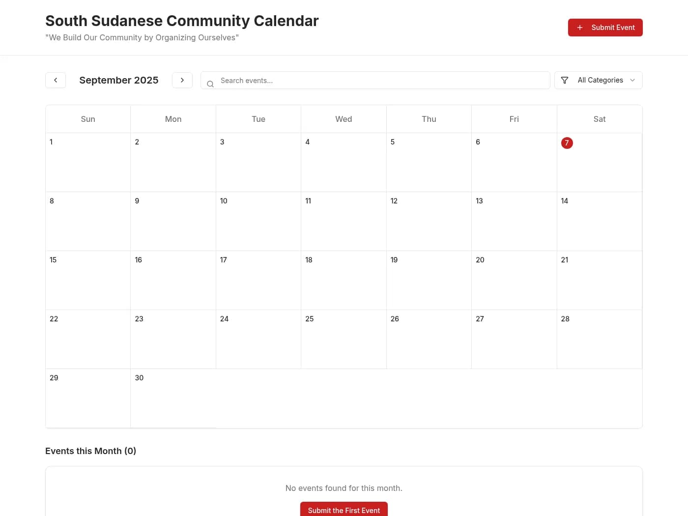 South Sudanese Community Events Calendar
