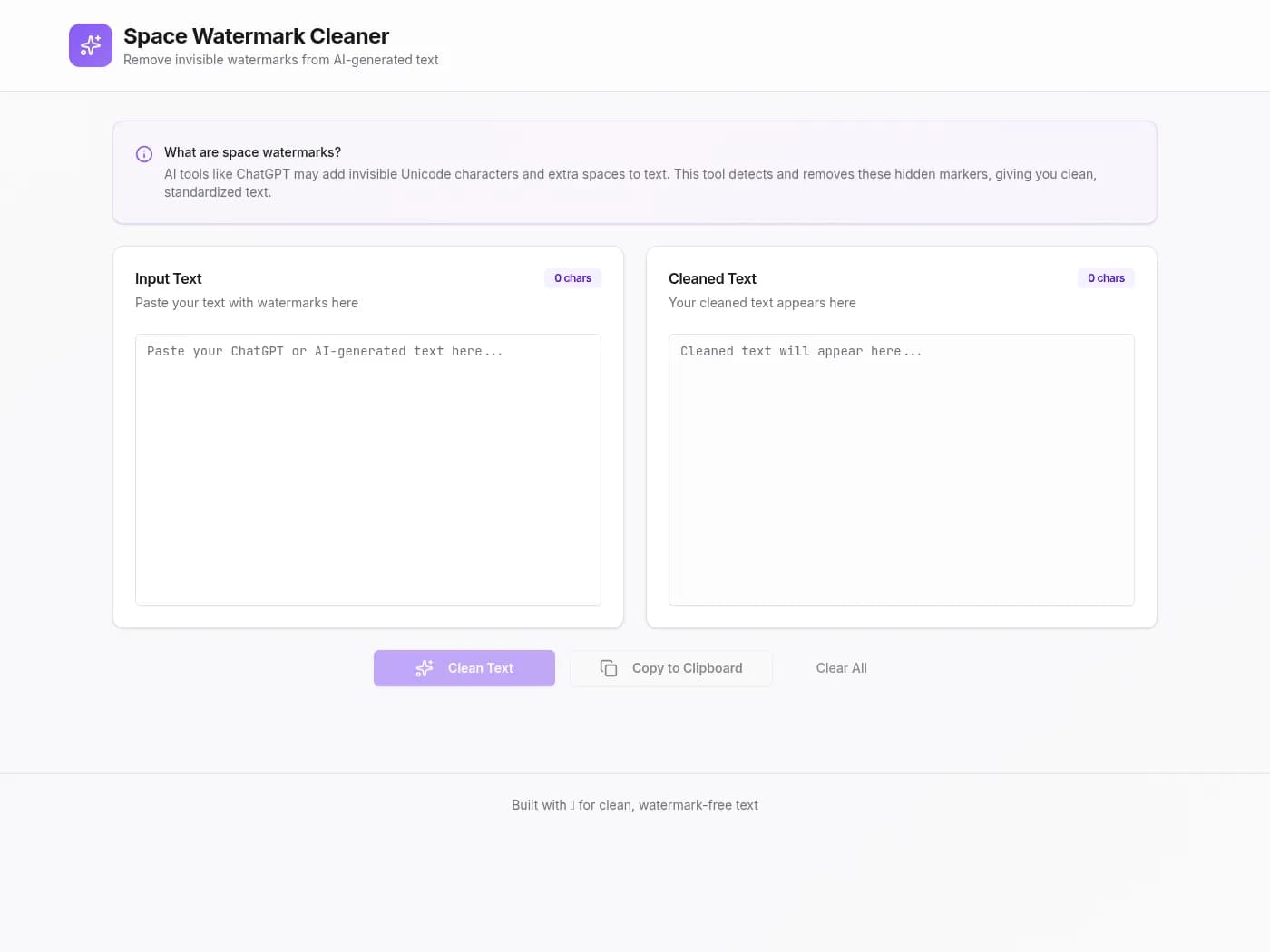 Space Watermark Cleaner for ChatGPT Text
