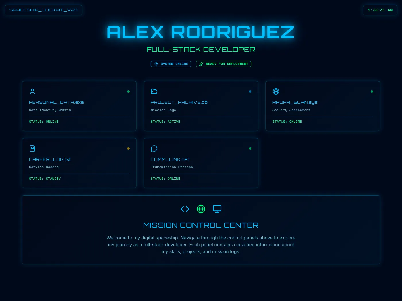 Spaceship Cockpit Web Developer Portfolio