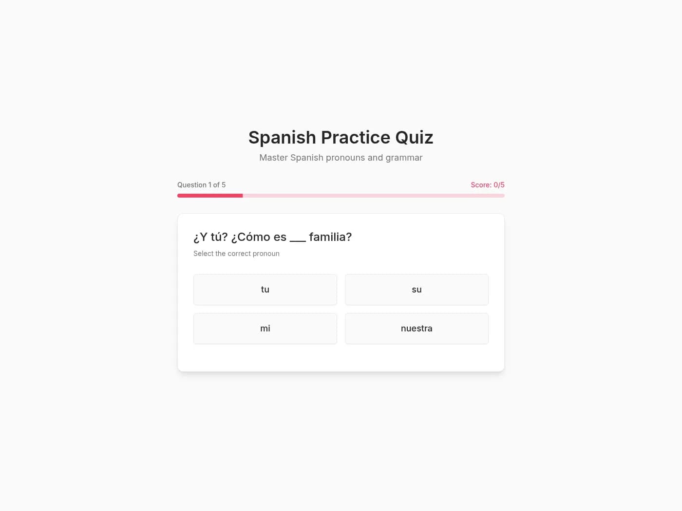 Spanish Language Practice Quiz App