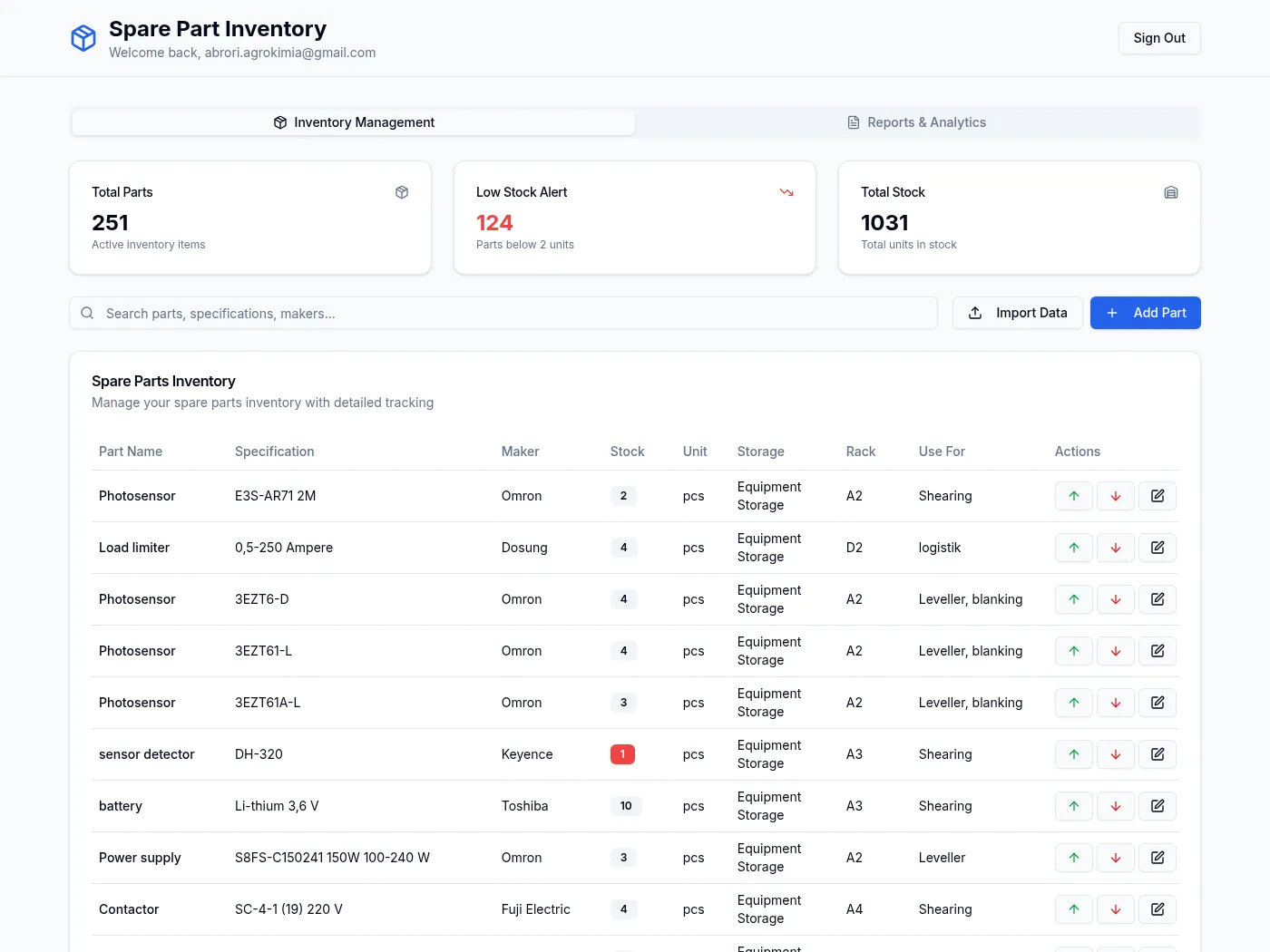 MOSSI - Spare Part Inventory Manager