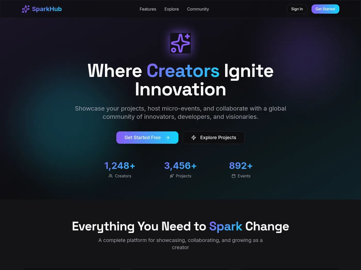 SparkHub: The Ultimate Platform for Creators, Developers & Innovators to Showcase Projects and Host Micro-Events