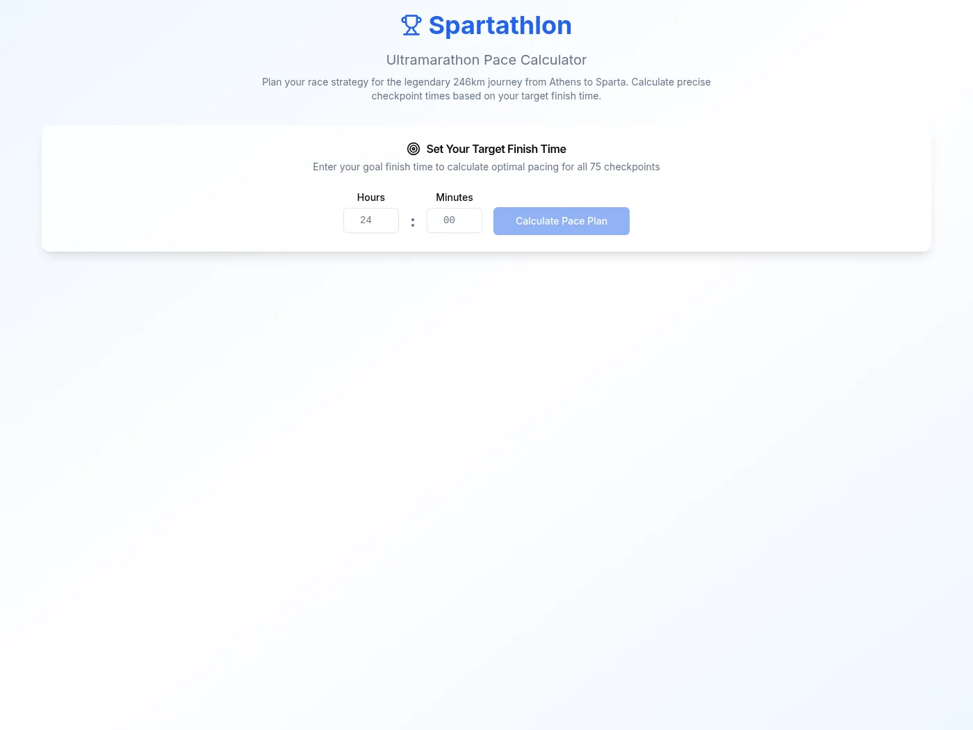 Spartathlon Ultramarathon Pace Calculator