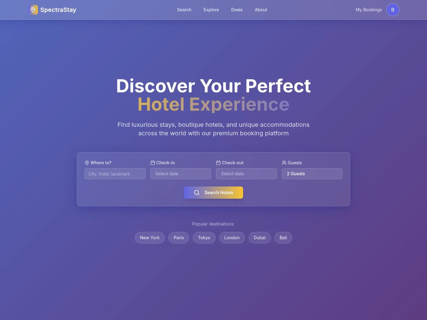 SpectraStay: Modern Glassmorphic Hotel Booking Platform