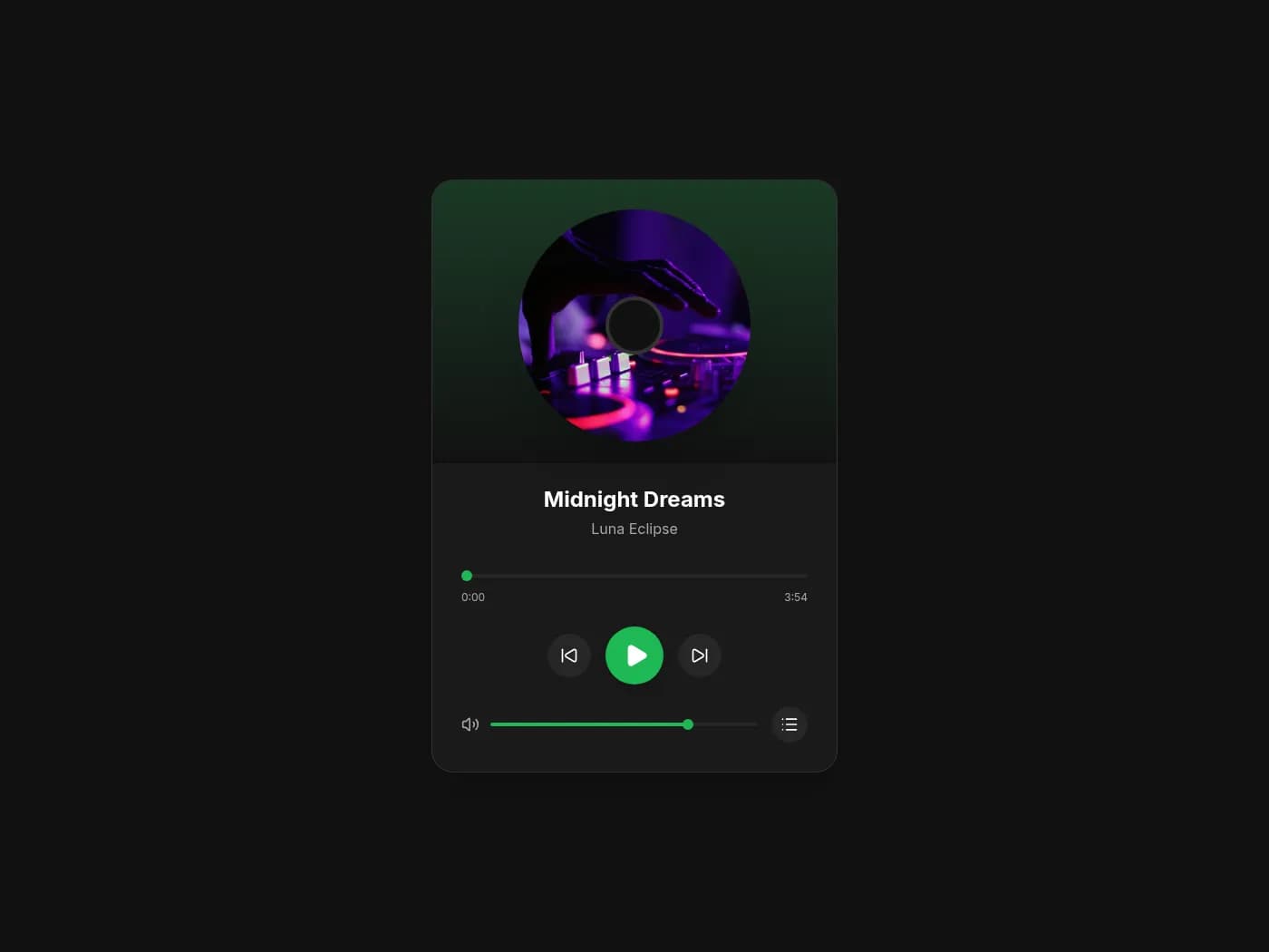 Spinning Album Cover Music Player Card