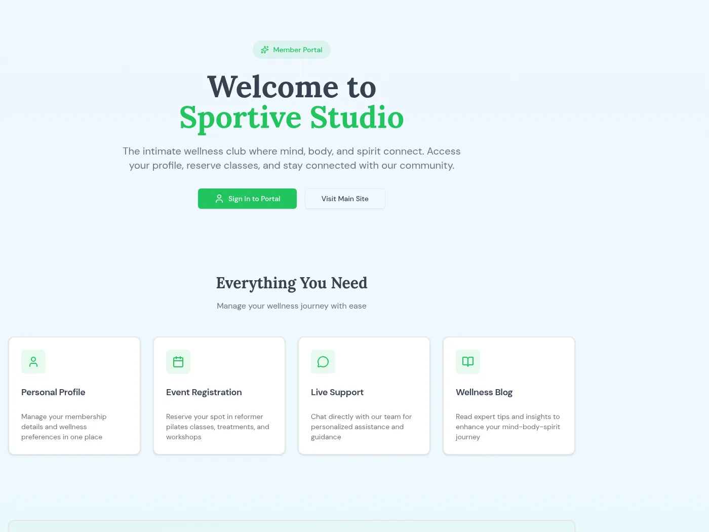 Sportive Studio Member Portal
