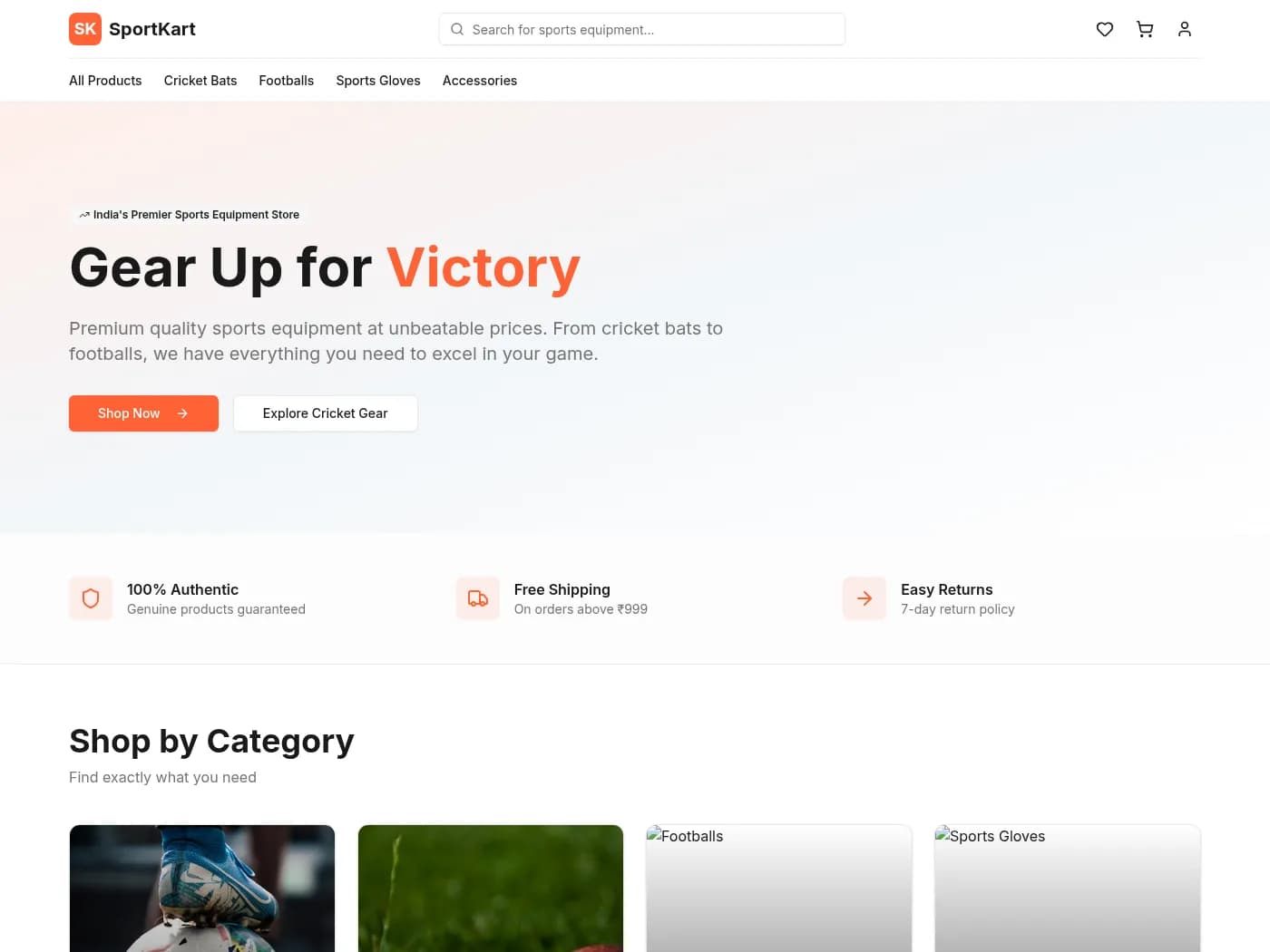 SportKart: World-Class E-Commerce Website for Sports Equipment (INR, Simulated Payments)