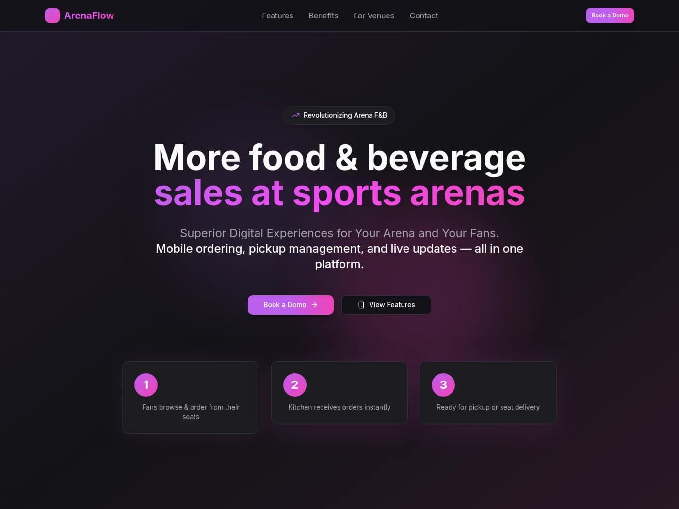Sports Arena F&B Manager Landing Page