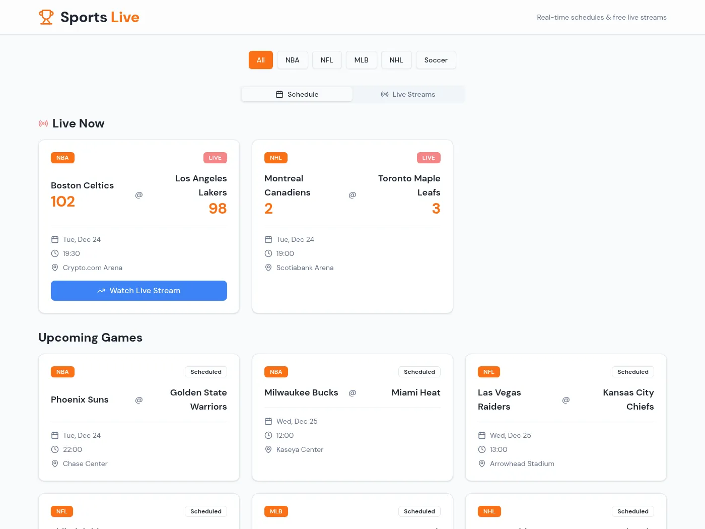 Sports Live Schedules