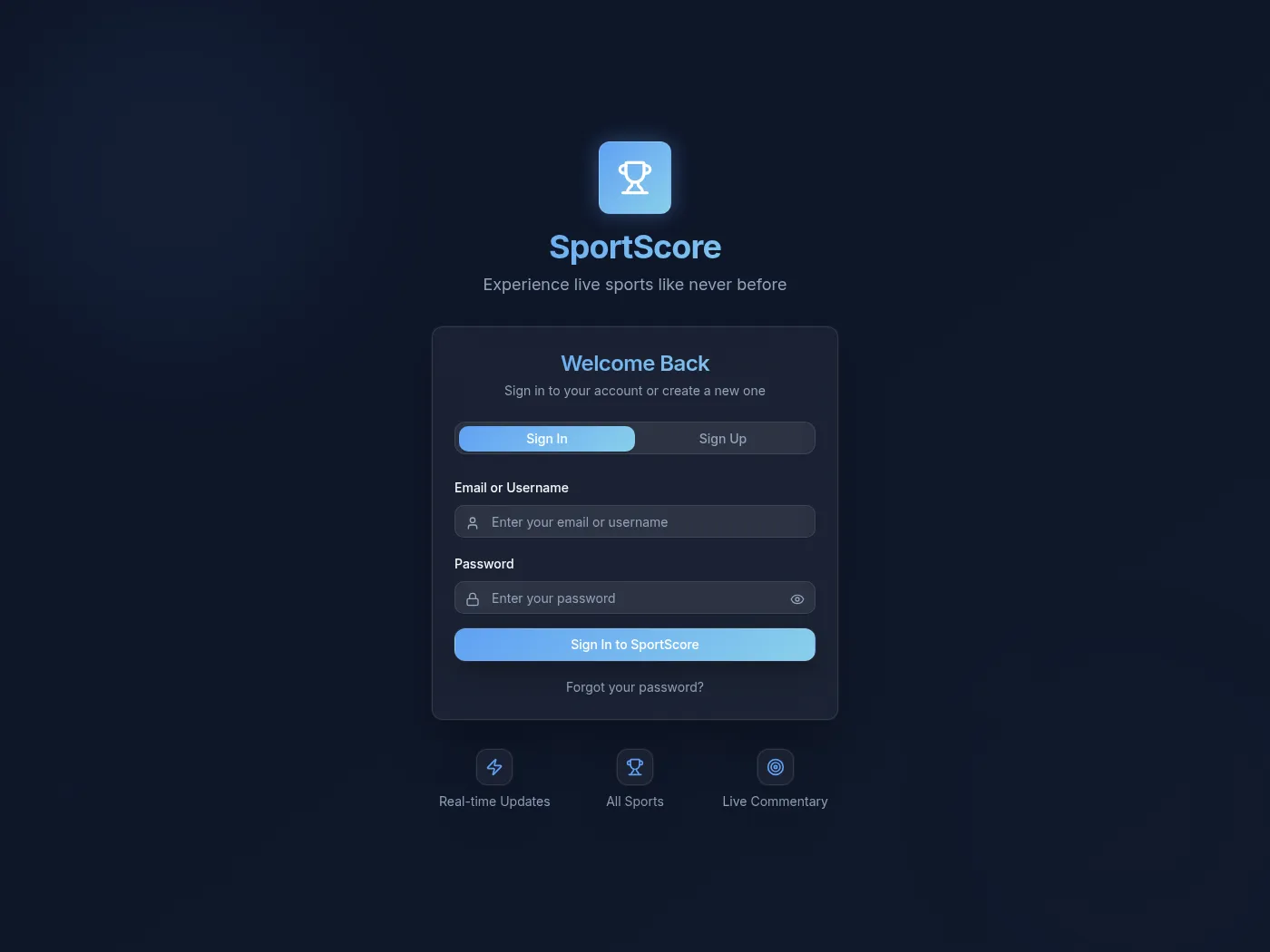 SportScore 3D Auth UI - A Beautiful Sports Web App Onboarding Experience