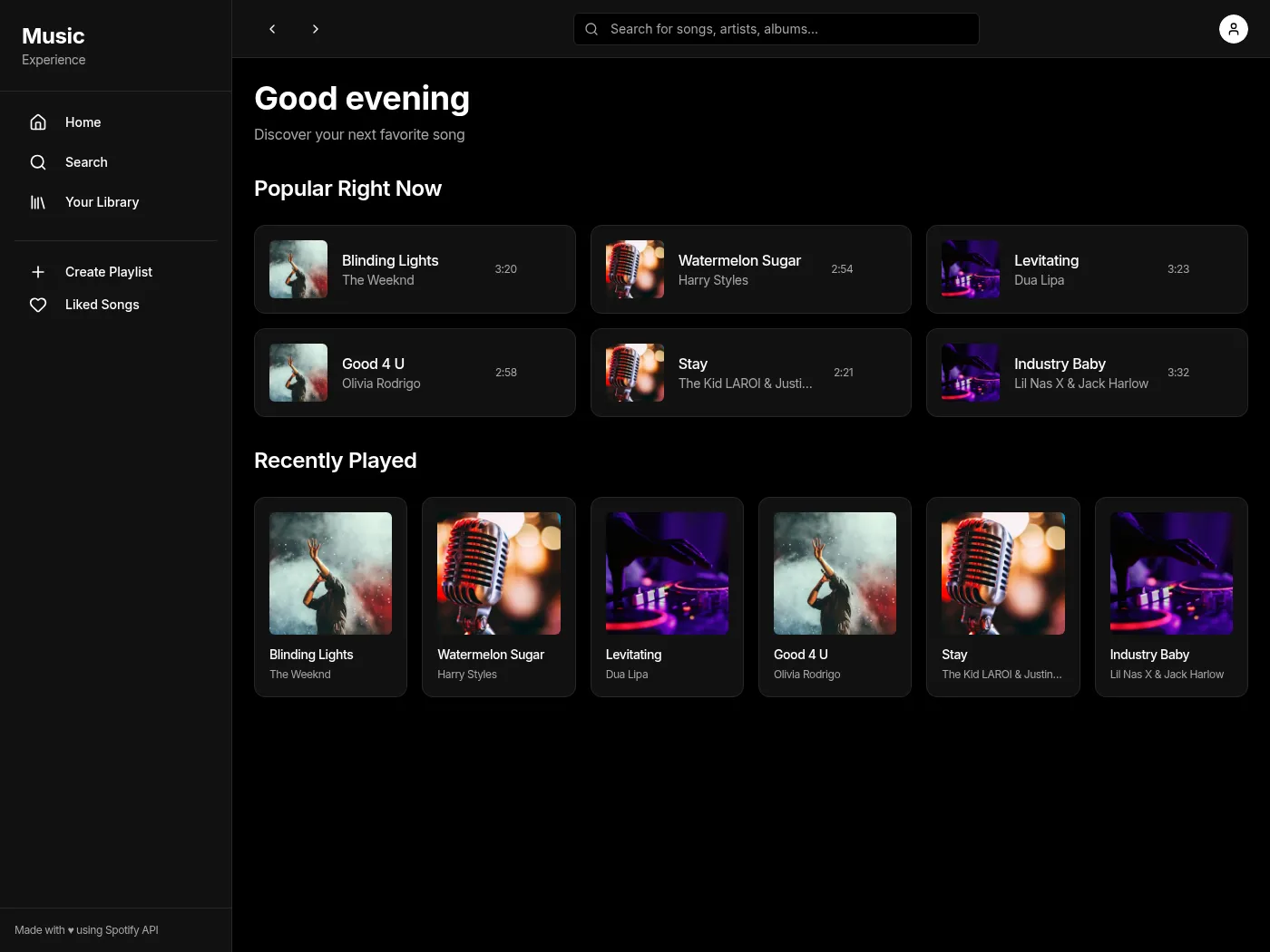 Spotify-Powered Music Experience App
