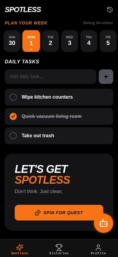 Spotless – The Gamified Speed Cleaning App for Mobile