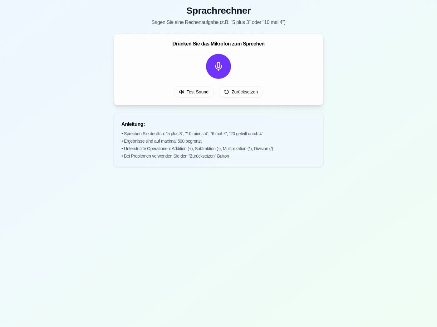 Sprachgesteuerte Grundrechenarten-App
