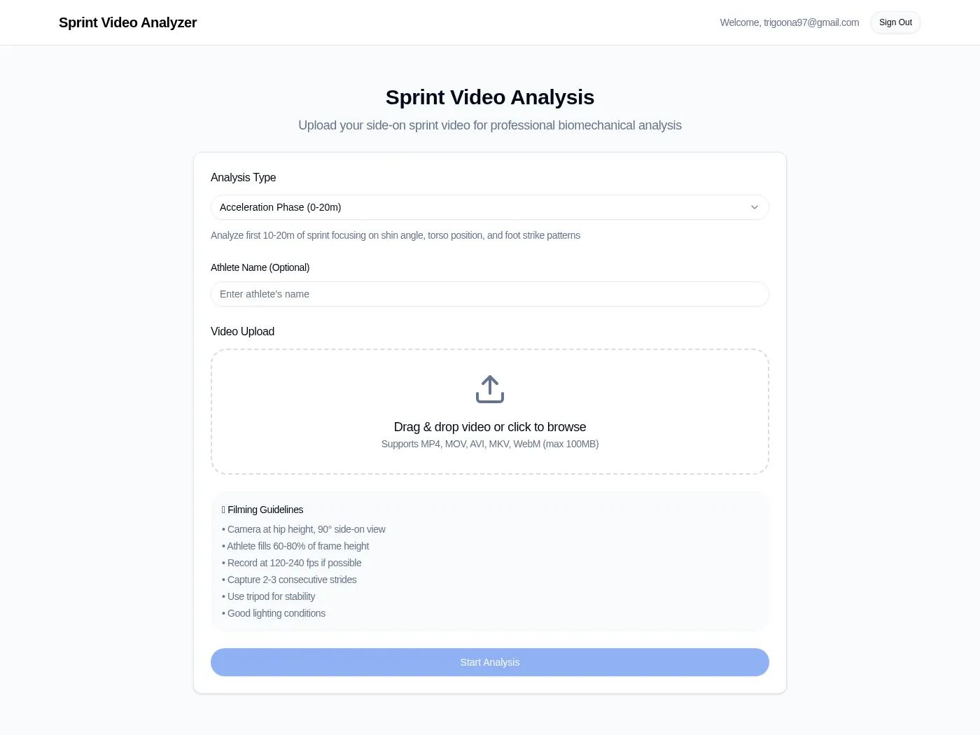 Sprint Video Biomechanical Analyzer & Coaching Assistant