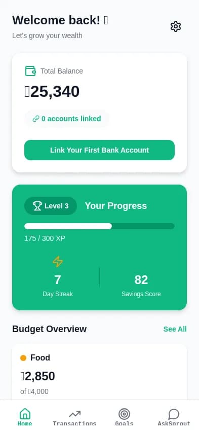 SproutLite - Smart Personal Finance Mobile App with Setu Integration