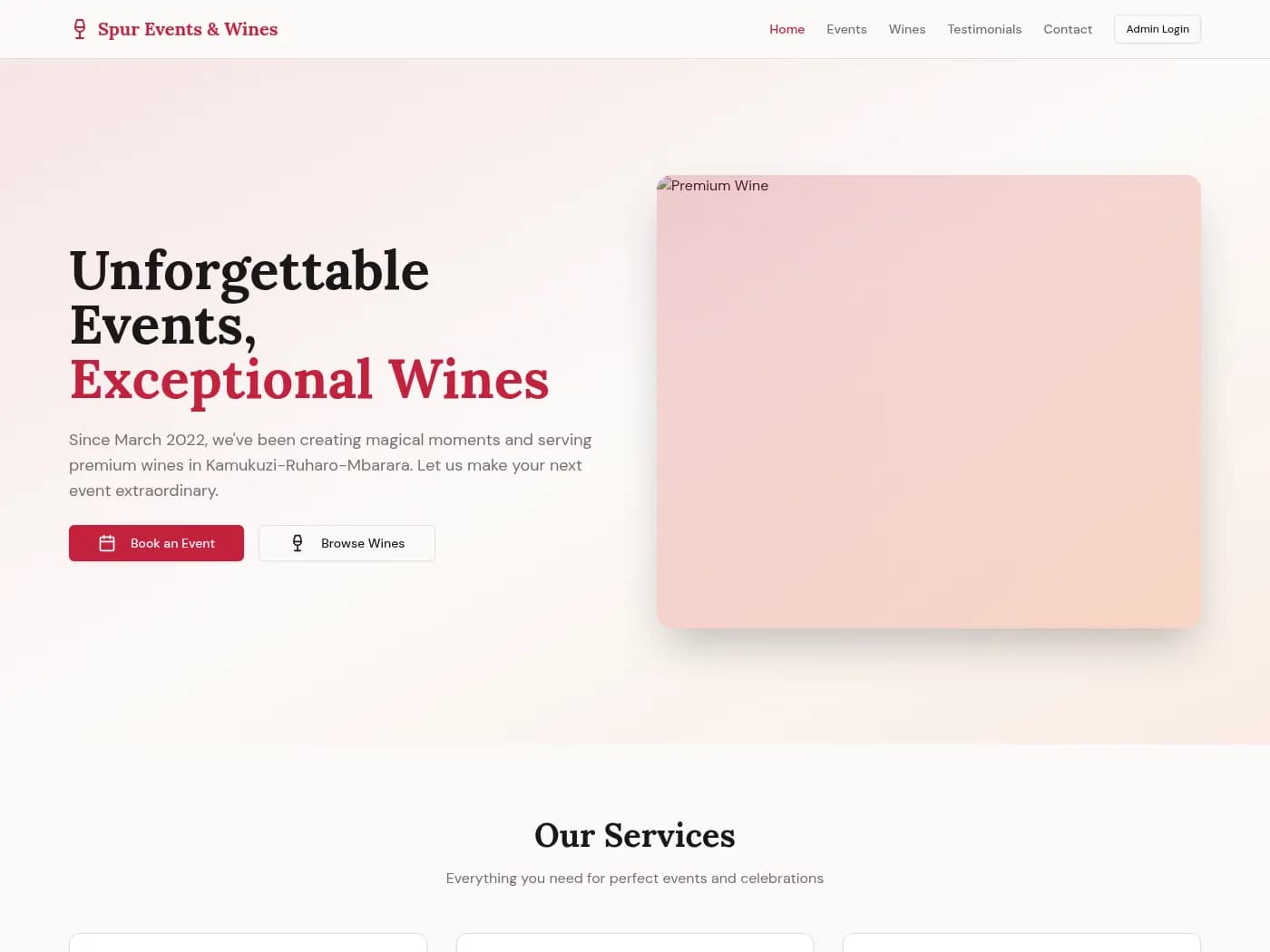 Spur Events & Wines Online Booking and Management Platform
