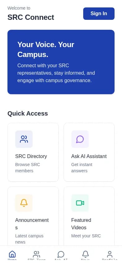 SRC Connect — Centralized Student Leadership and Campus Engagement Mobile App