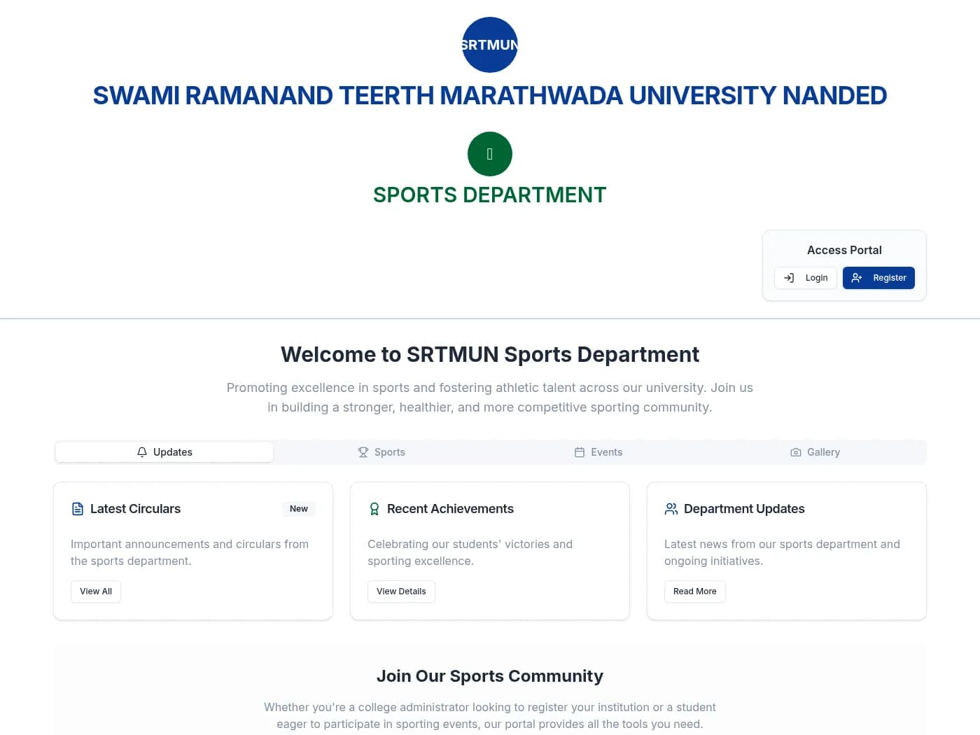 SRTMUN Sports Department Web Portal
