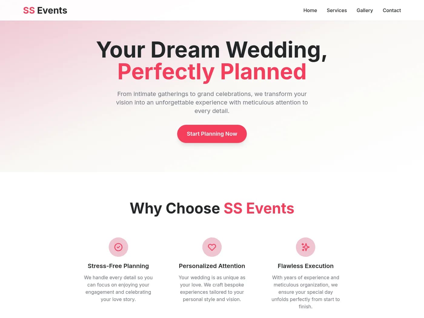 SS Events Elegant Wedding Planning Website