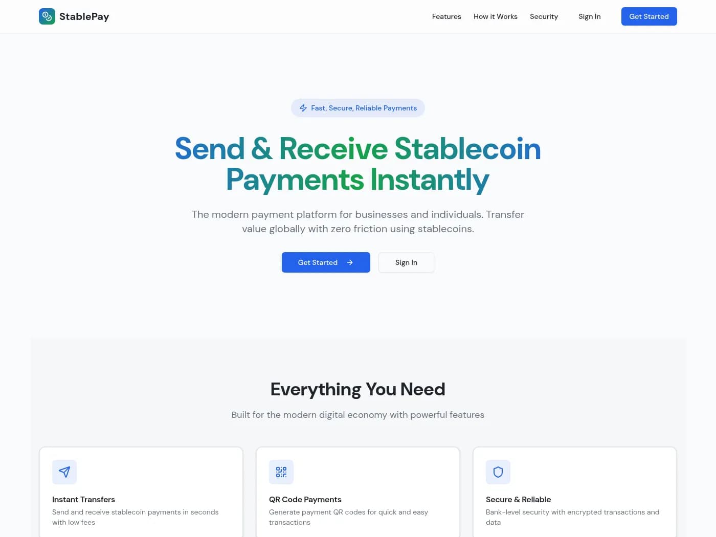 Stablecoin Payments Platform for B2B and P2P Transfers