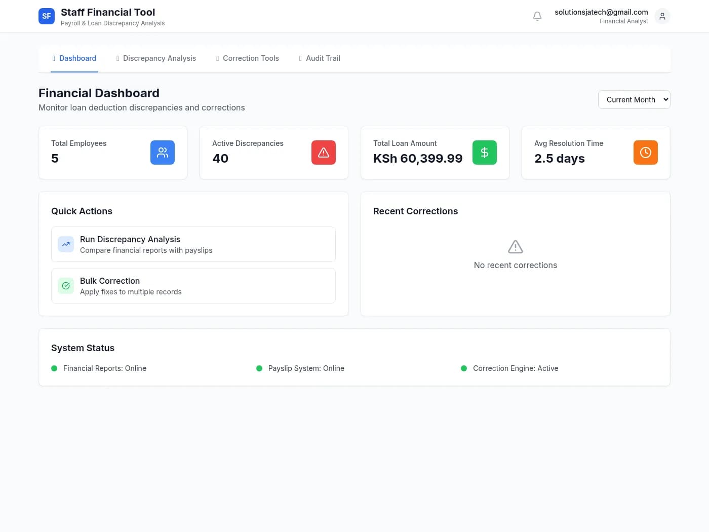 Advanced Staff Financial Report and Payslip Correction Tool