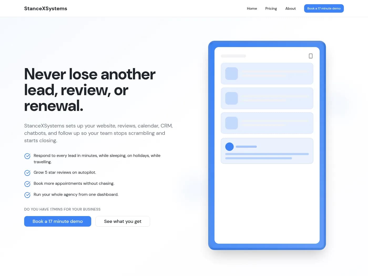 StanceXSystems High-Conversion Demo Booking Website