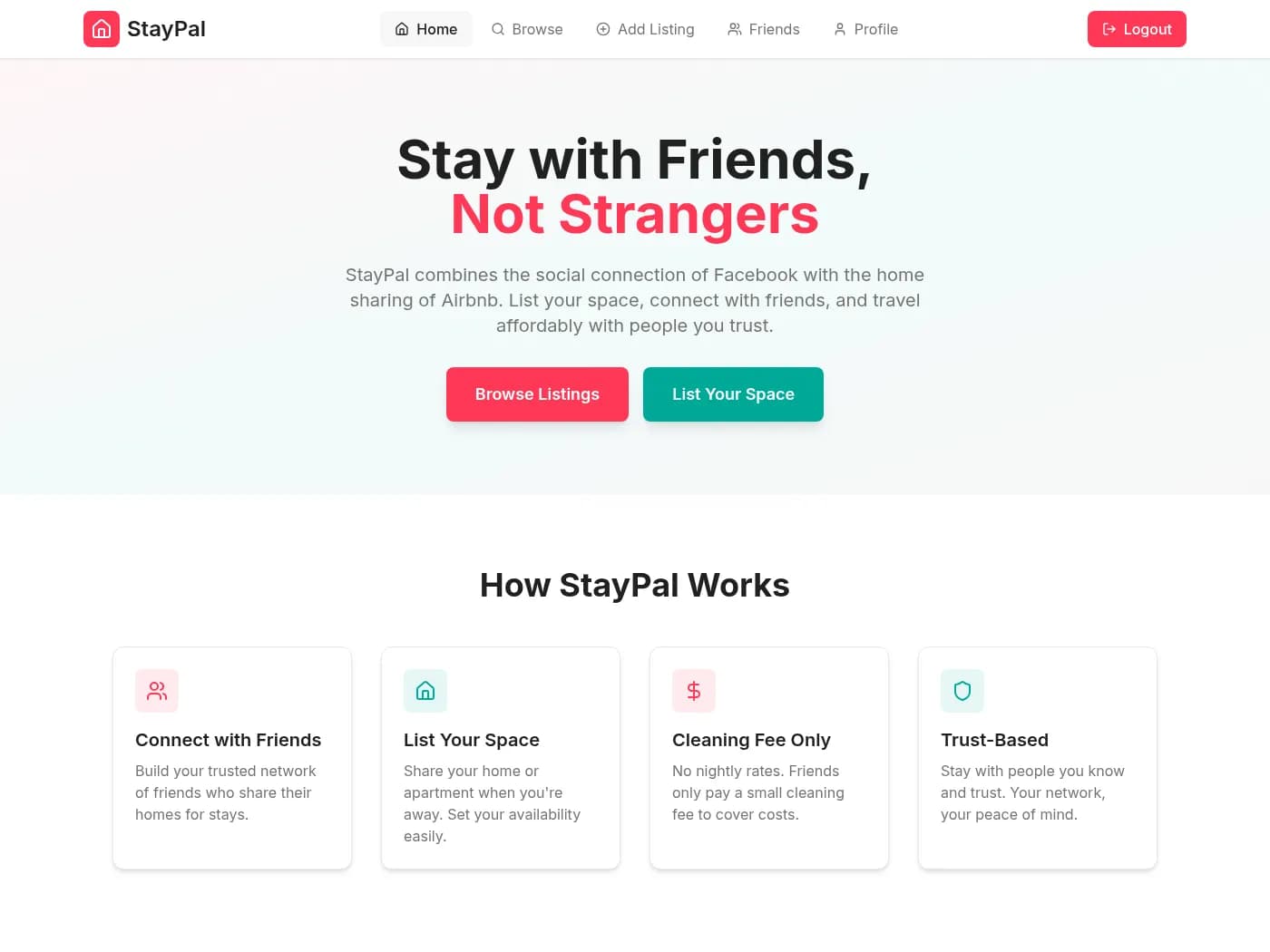 StayPal: Social Home Sharing for Friends