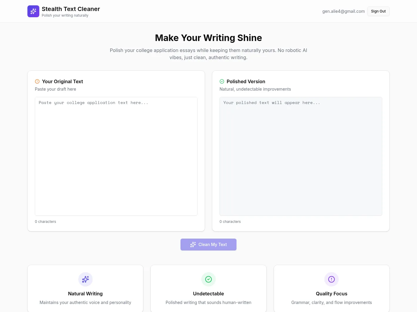 Stealth AI Text Cleaner for College Applications