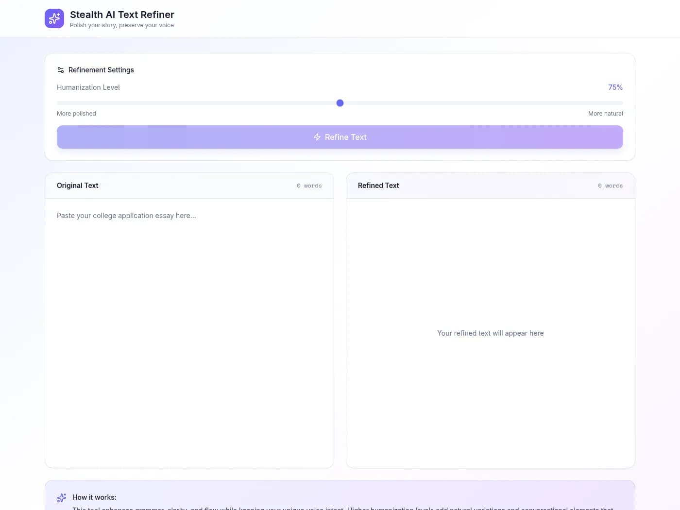 Stealth AI Text Refiner for College Applications