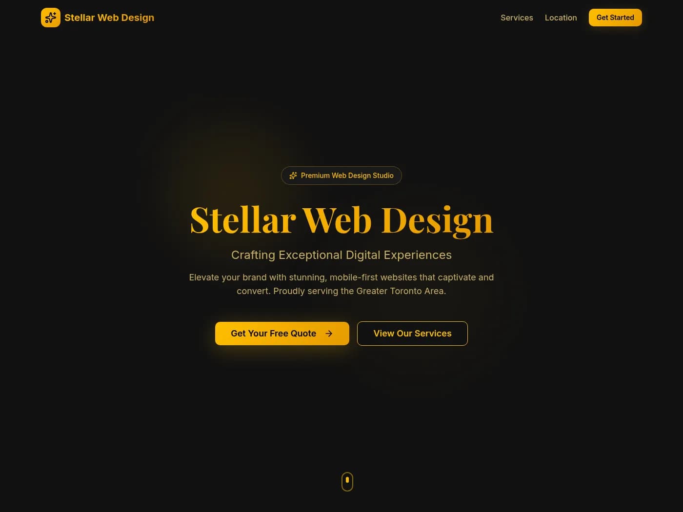Stellar Web Design GTA - Bold Black & Gold Portfolio Website