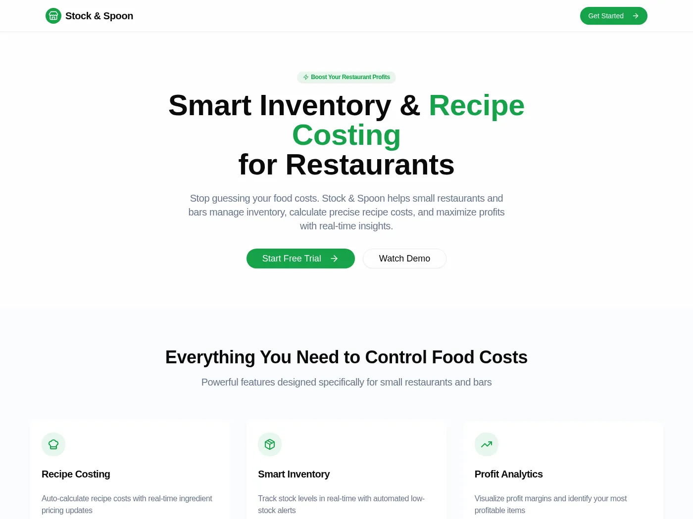 Stock & Spoon: Restaurant Inventory & Recipe Costing SaaS