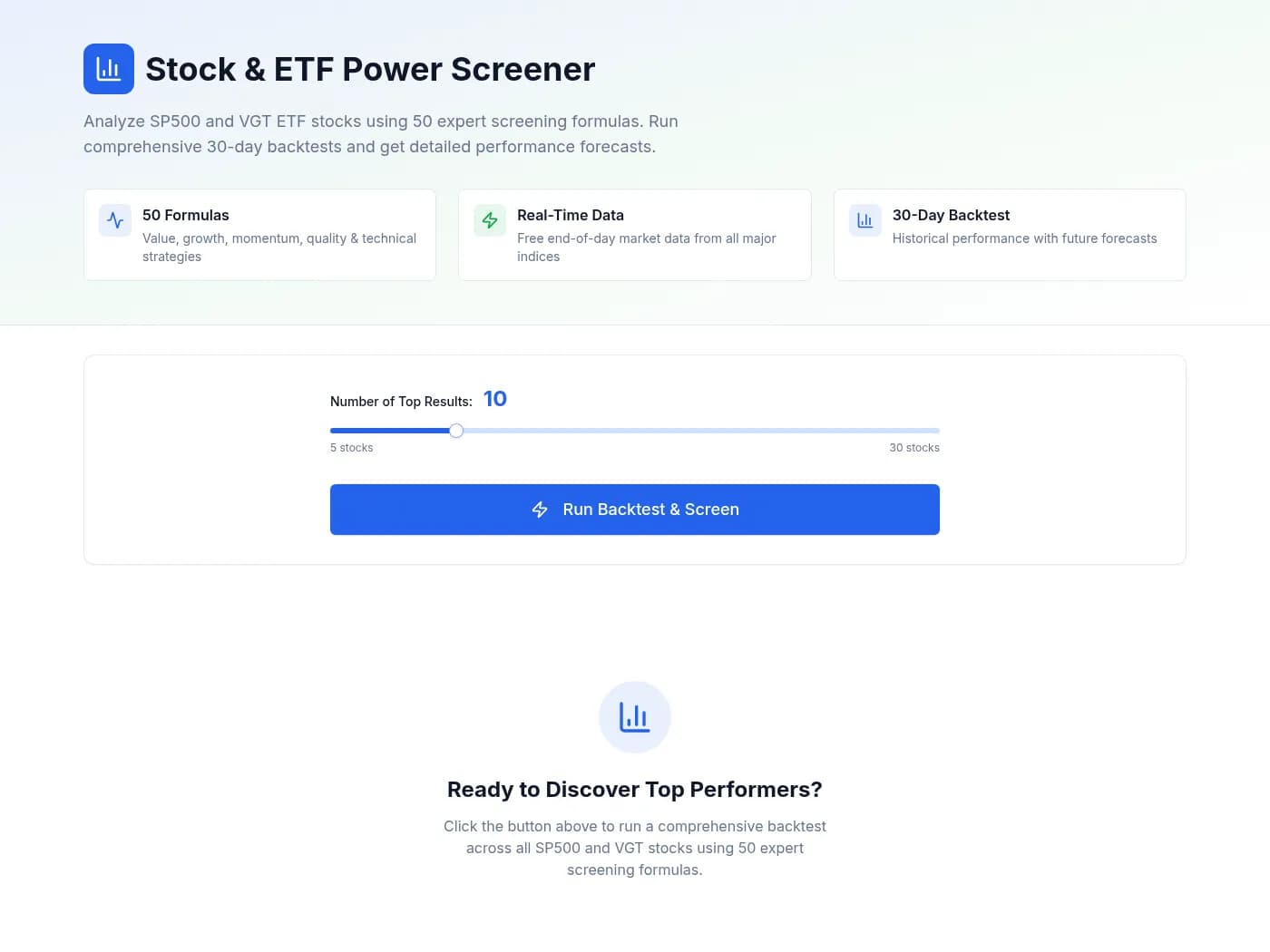 Stock & ETF Power Screener and Backtester
