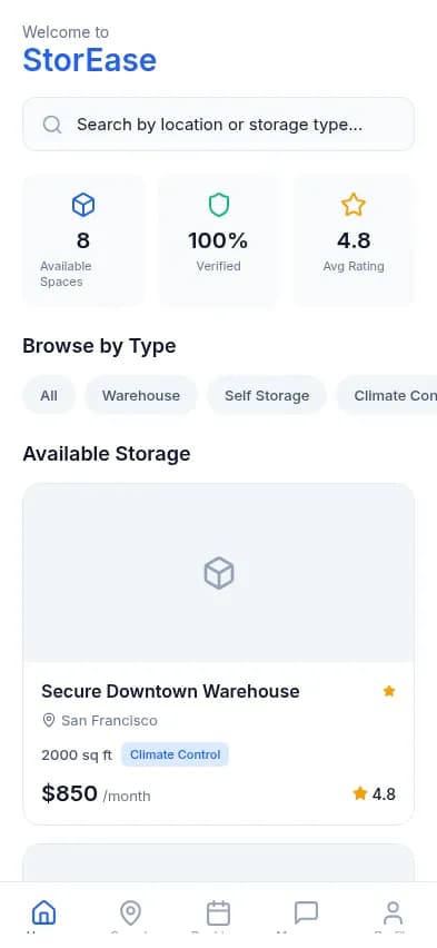 StorEase: On-Demand Storage & Logistics Marketplace App