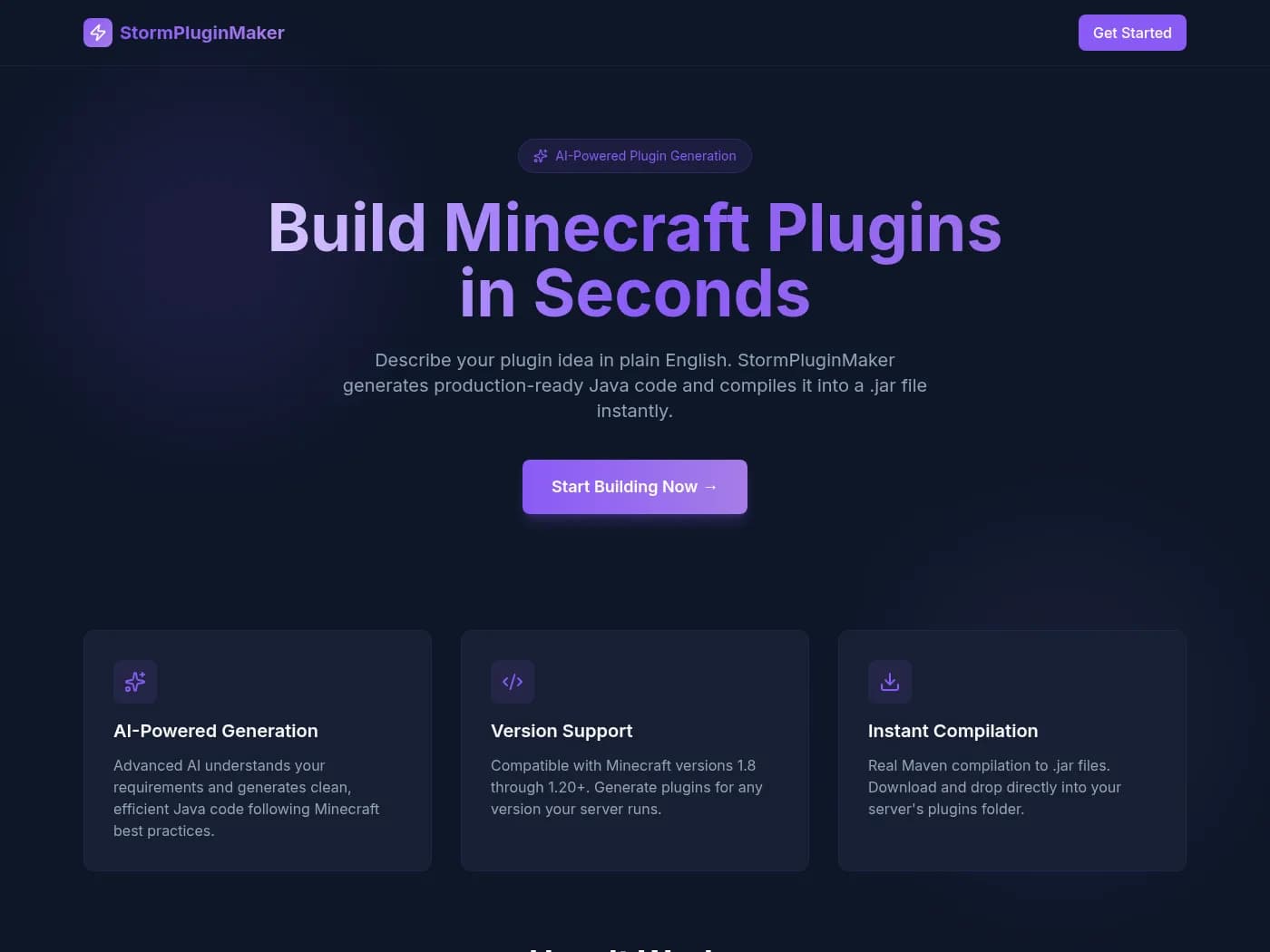 StormPluginMaker: Aesthetic Minecraft Plugin Generator Website