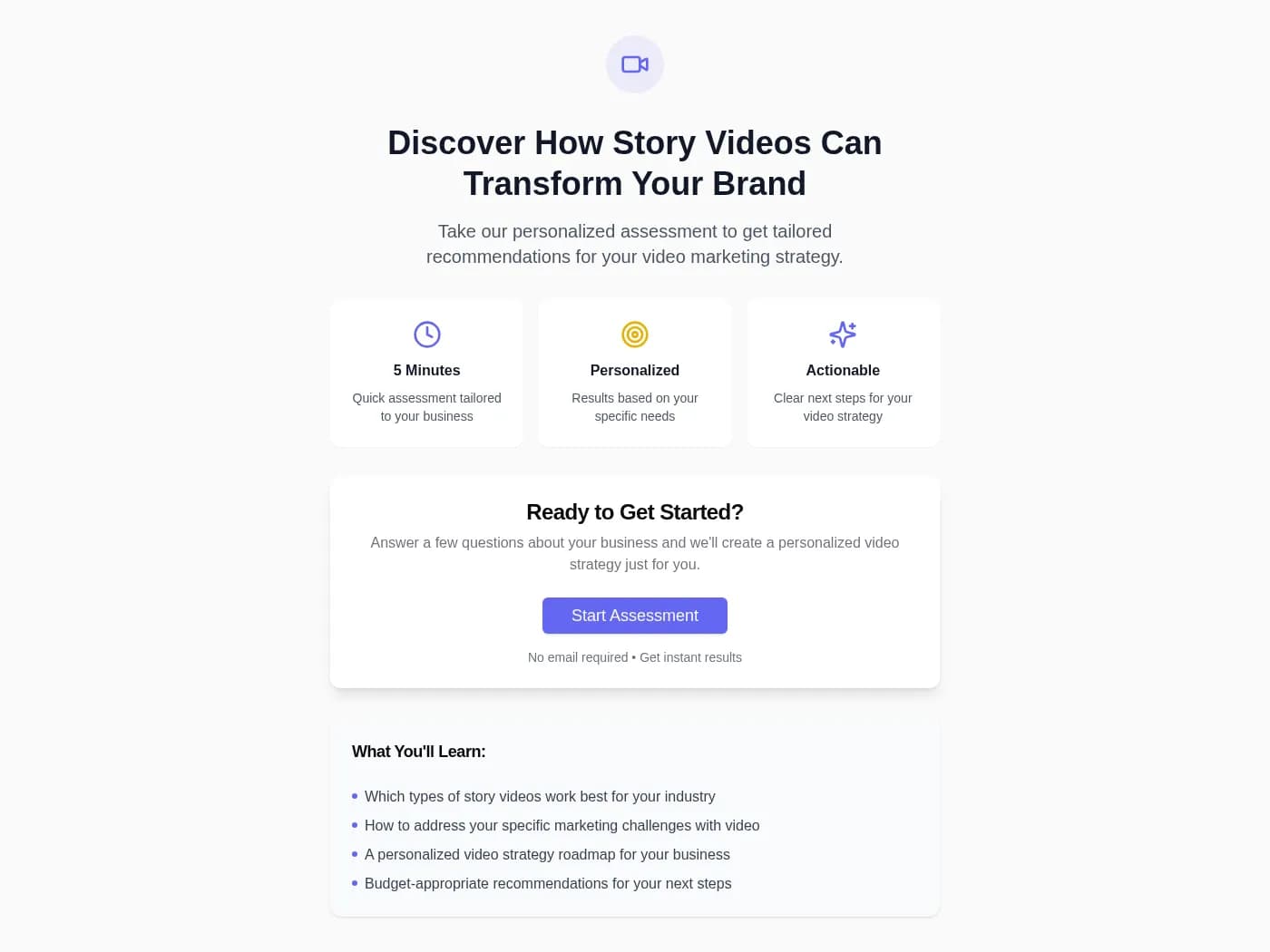Story Video Brand Onboarding Quiz App
