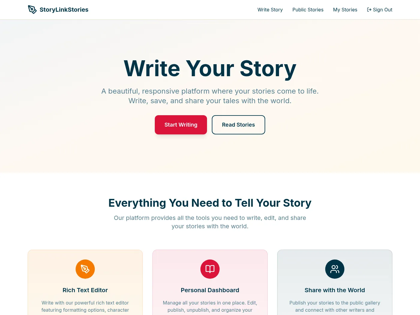StoryLinkStories - Responsive Story Writing & Publishing Platform