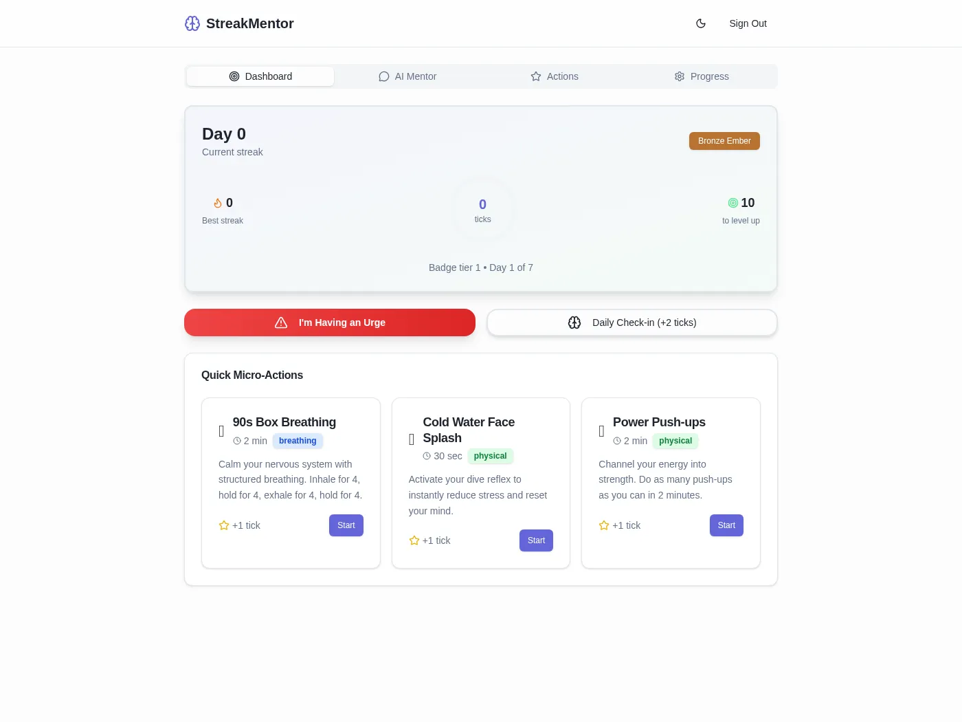 StreakMentor: AI-Powered NoFap Coach & Gamified Recovery Tracker