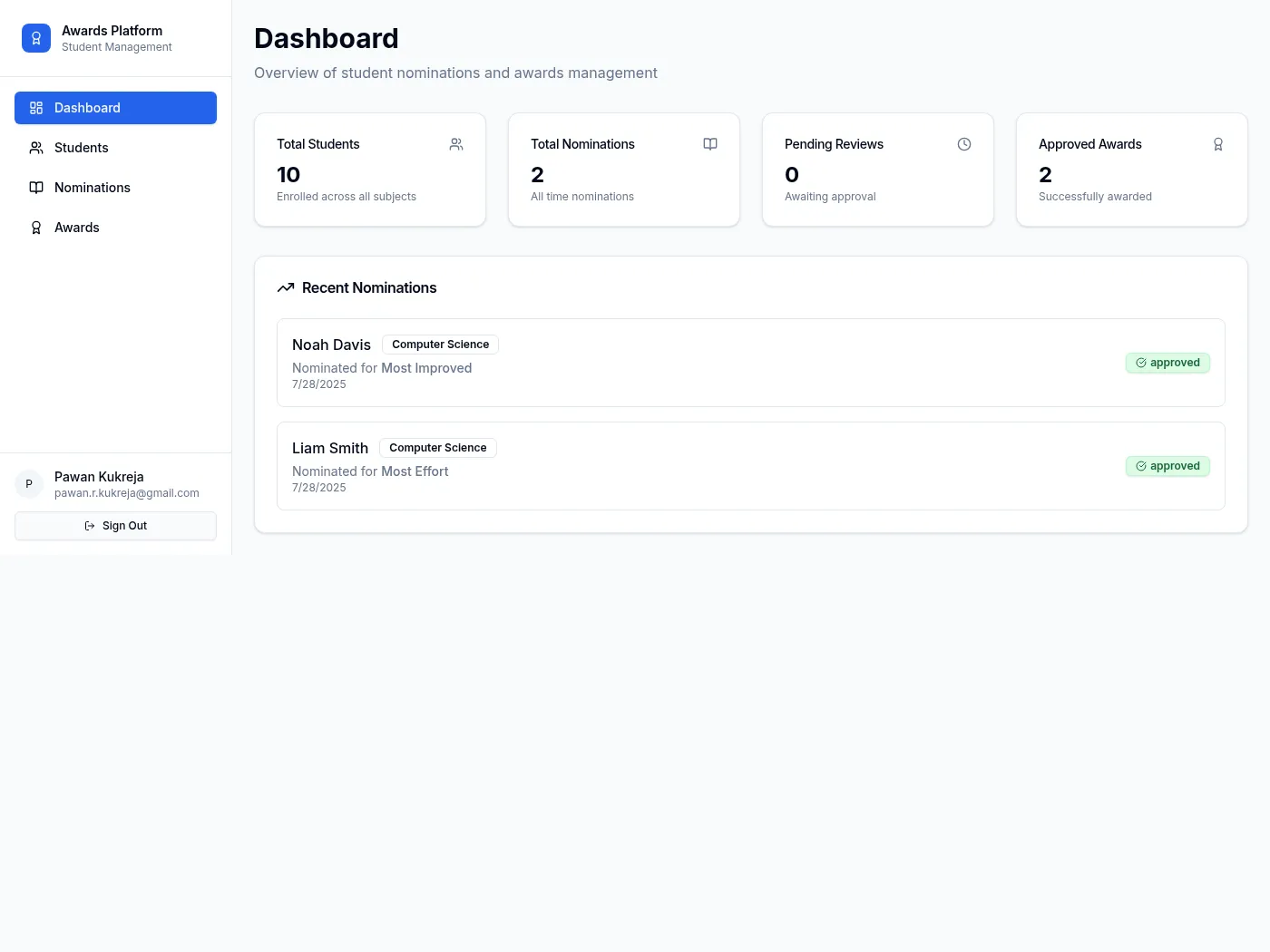 Student Awards Management Platform