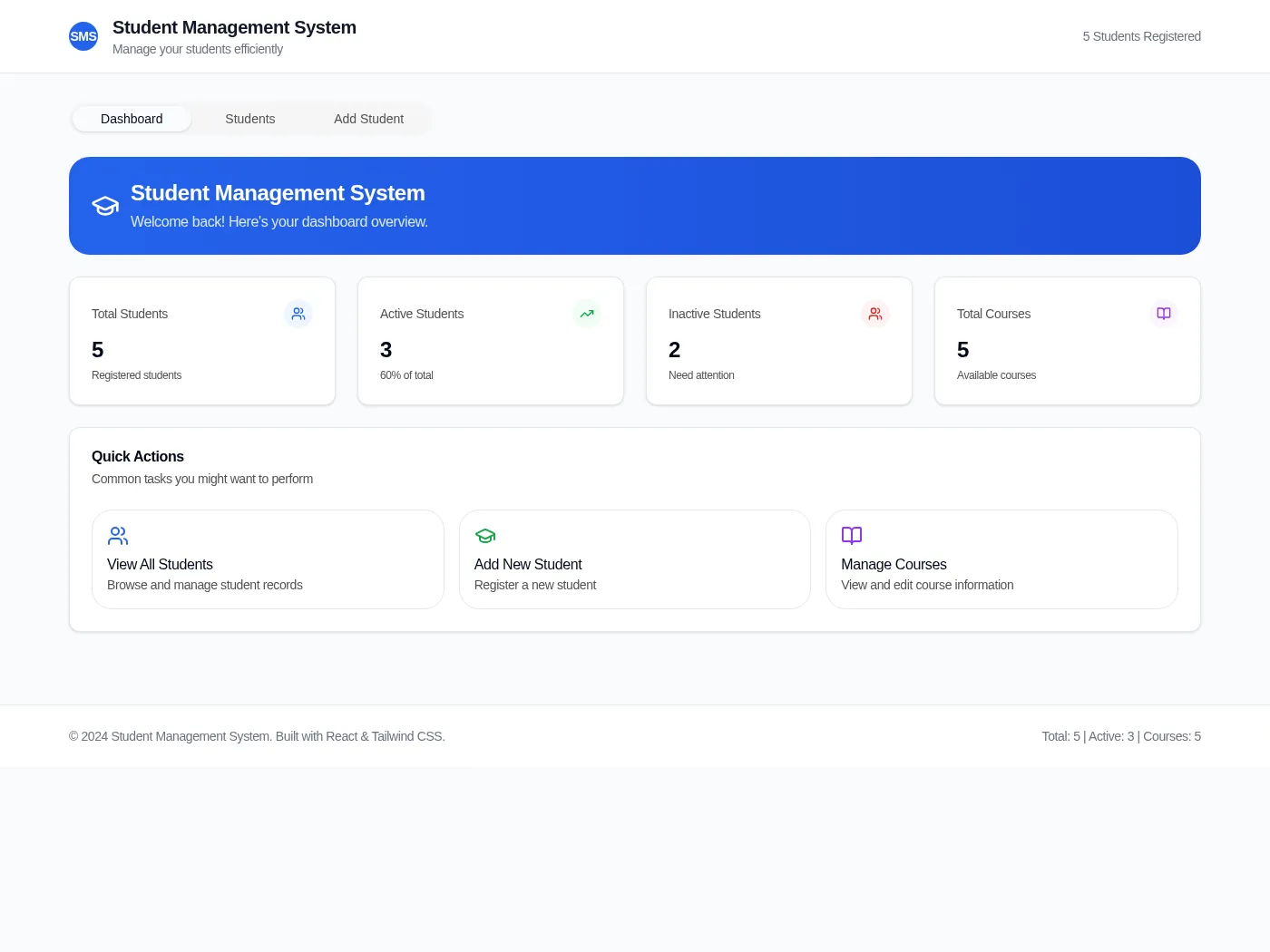 Student Management System Frontend with React & Tailwind CSS