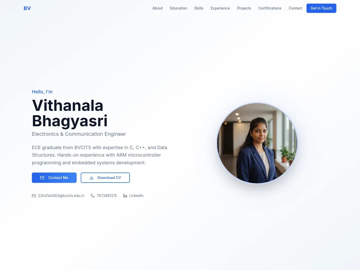 Student Professional Portfolio Website