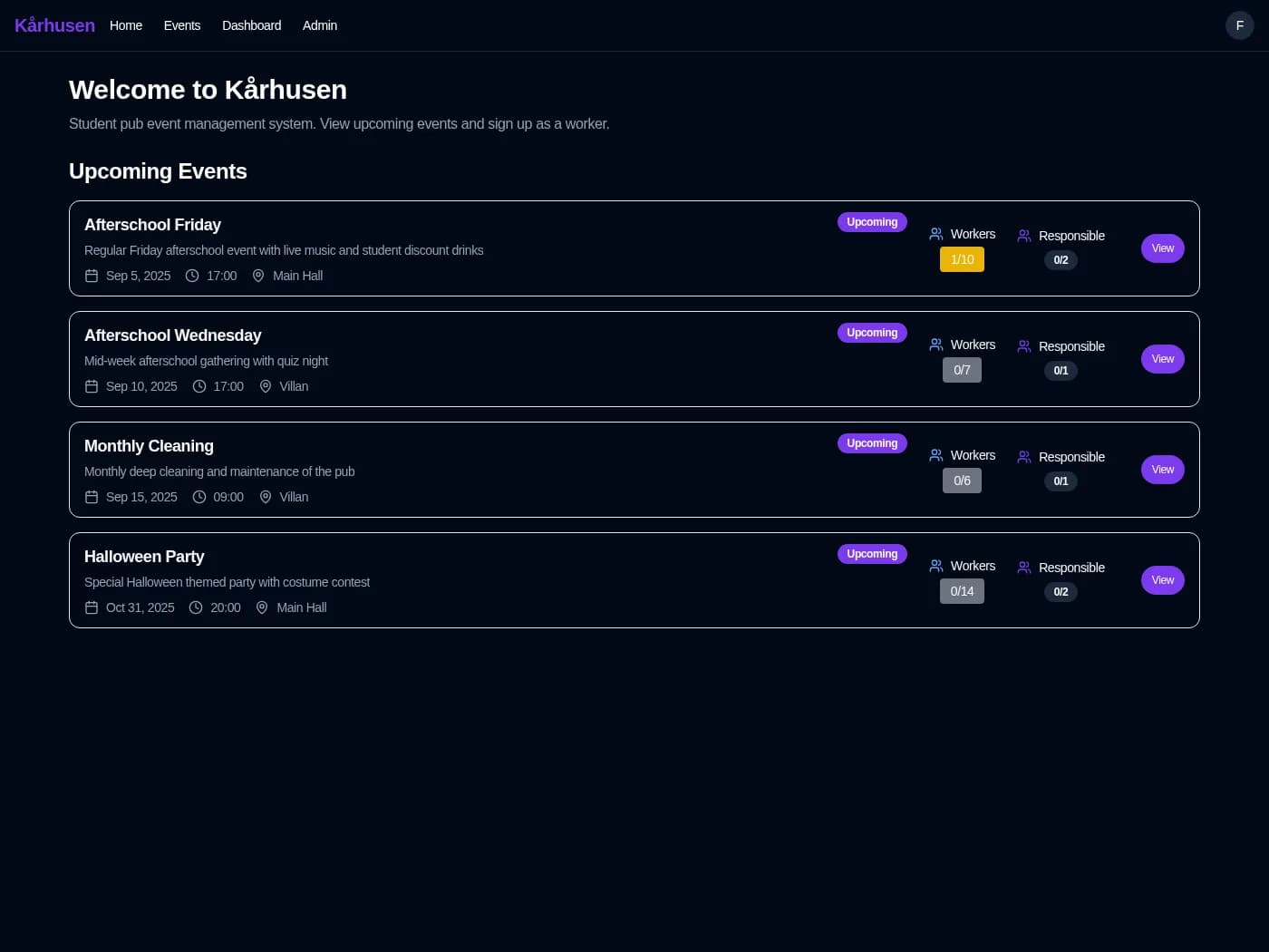 Student Pub Event Management System