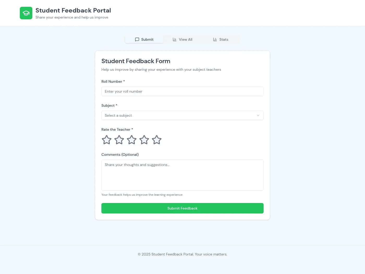 Student Subject Feedback Portal