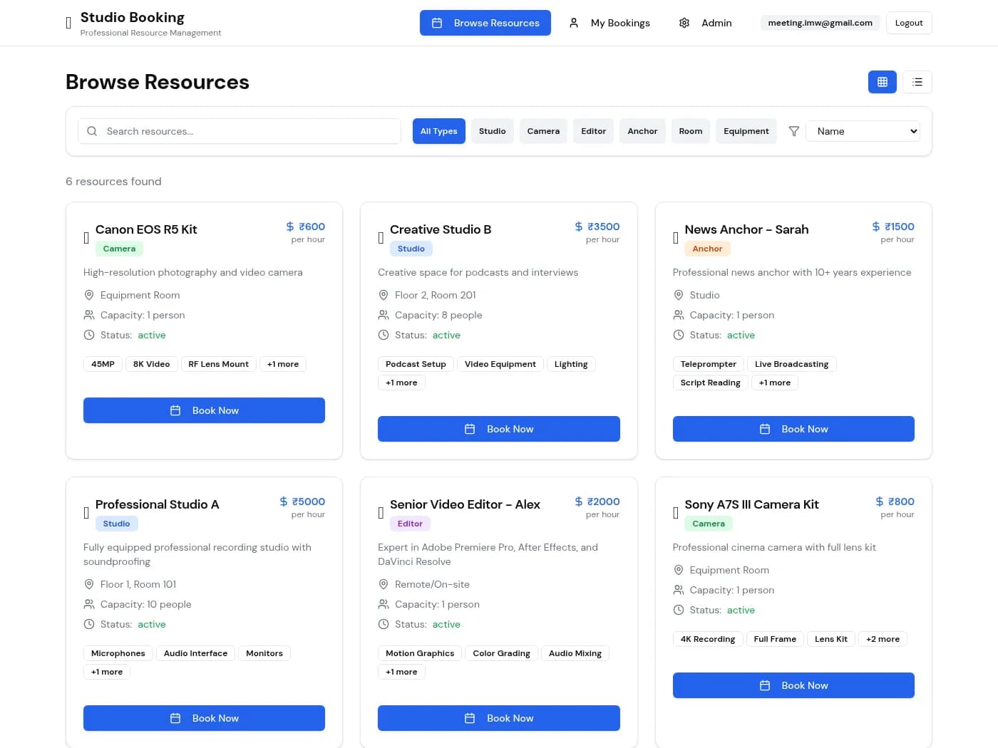 Comprehensive Booking & Resource Management Platform for Studios and Equipment