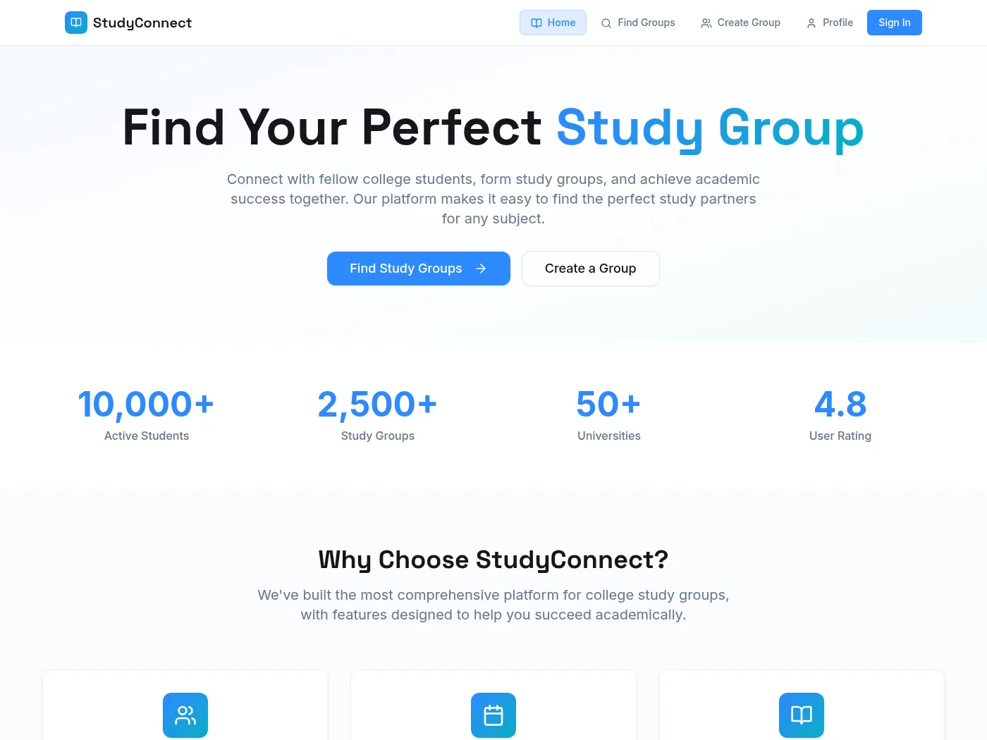 Study Group Finder – Responsive & Interactive Platform for College Students