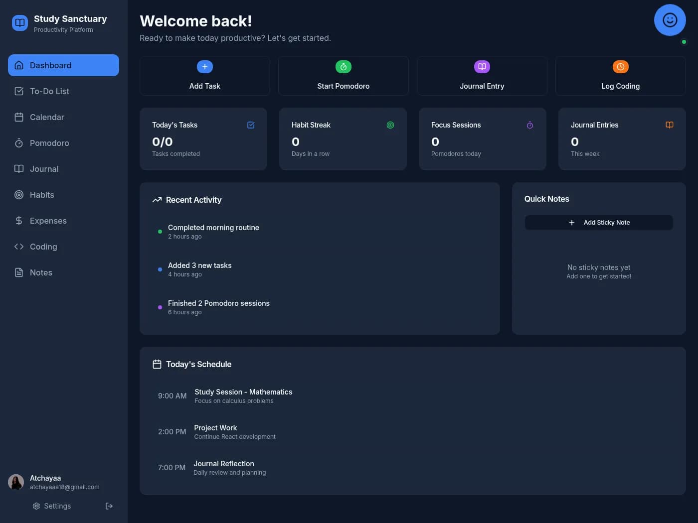 Study Sanctuary: All-in-One Productivity Platform for Students & Self-Learners