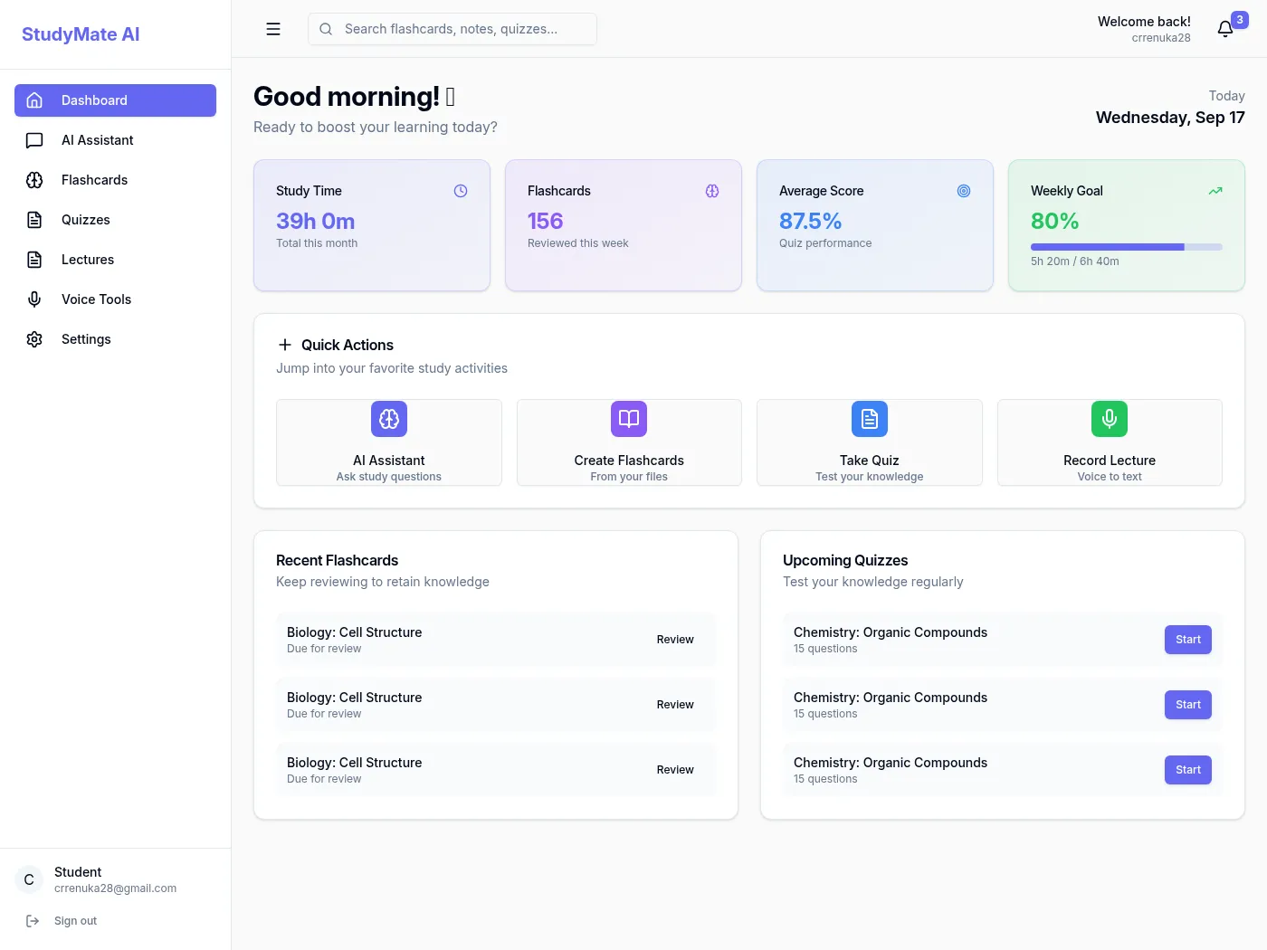 StudyMate AI Student Productivity Platform