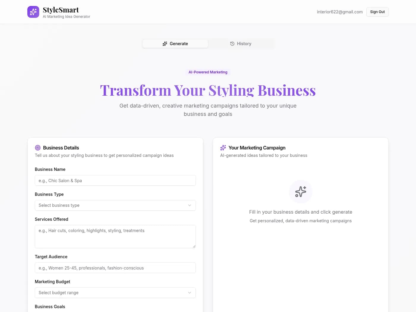 StyleSmart AI Marketing Idea Generator
