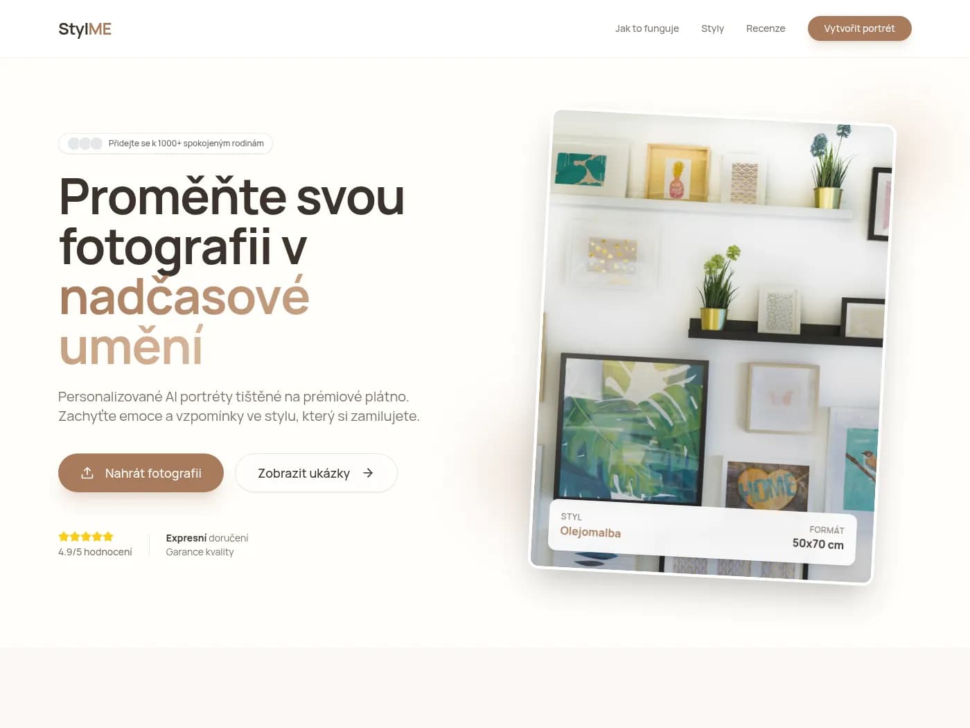 StylME – Prémiový web s AI portréty na plátno